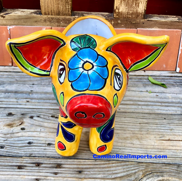Mexican Talavera Pottery Pig Planter 12" TPSPT12003 – Camino Real Imports